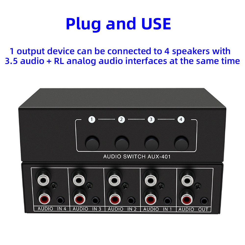 Rca Aux audio Switcher 4 in 1 Stereo audio selector 4X1 Passive 3.5 มม. ...