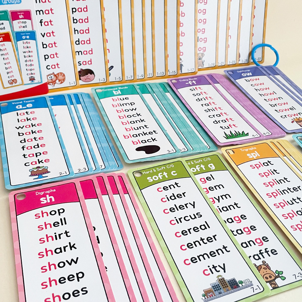 Phonics Flashcards, 117 Phonic Group Sets CVC, Digraph Trigraphs Blends ...