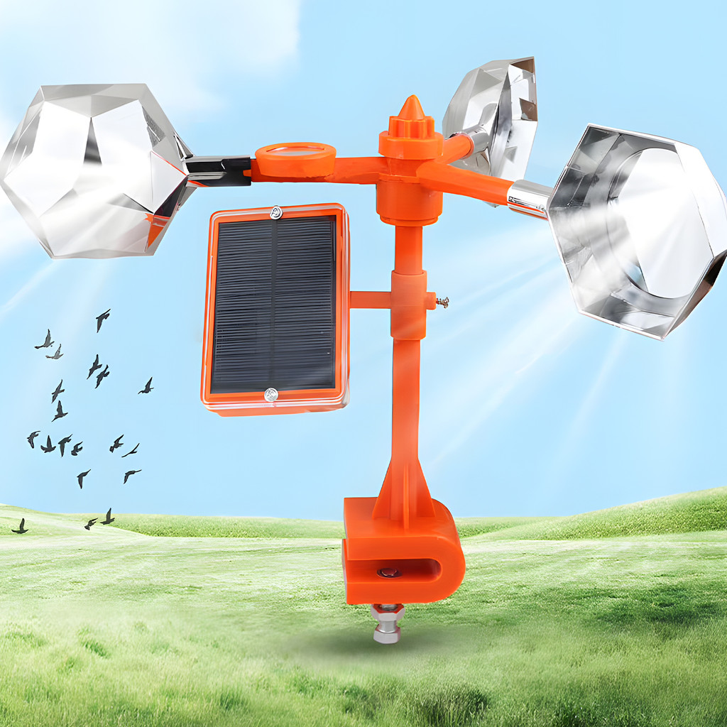 อุปกรณ์ไล่นกแบบหมุนไขลาน 360° ไฟสะท้อนแสง - กลางแจ้งพลังงานแสงอาทิตย์ 3-in-1 Multifunctional ...