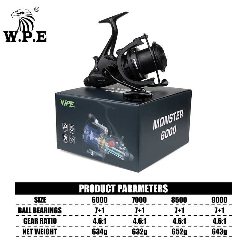 W.P.E Monster Carp Fishing 6000/7000/8500/9000 Spinning Reel 4.6: อัตราส่วนเกียร์ 7 | Shopee ...