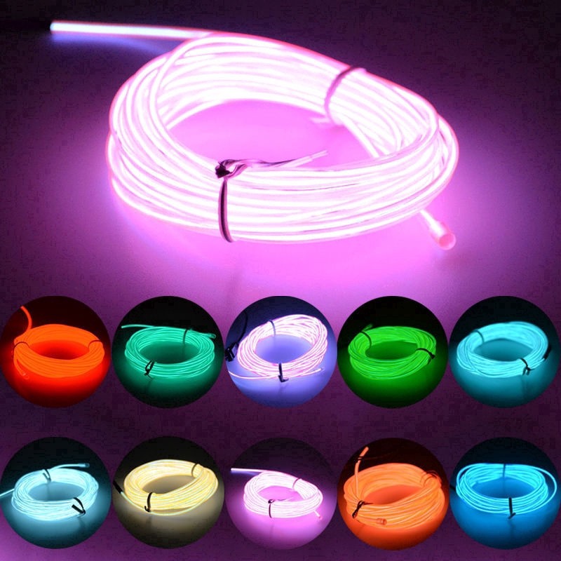 1/3/5m EL ลวด LED Light Glow Neon Strip โคมไฟสวนเชือกแบตเตอรี่ Party ...