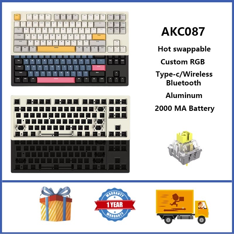 Ajazz AKC087 ชุดคีย์บอร์ดเมคคานิคอลไร้สาย RGB อะลูมิเนียม เปลี่ยนได้ | Shopee Thailand