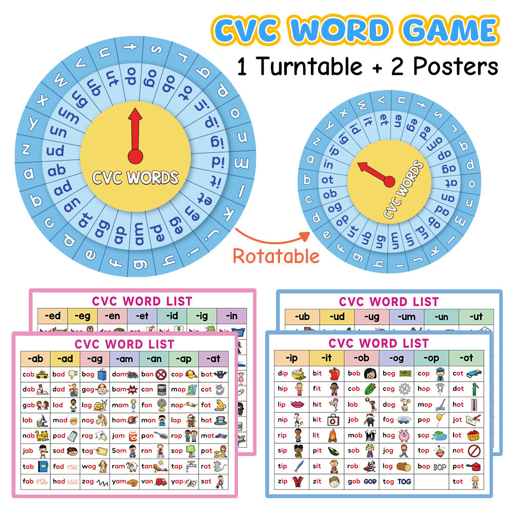 CVC Word Puzzles Game,CVC English Word Games Turntable,Spelling อ่านการ ...