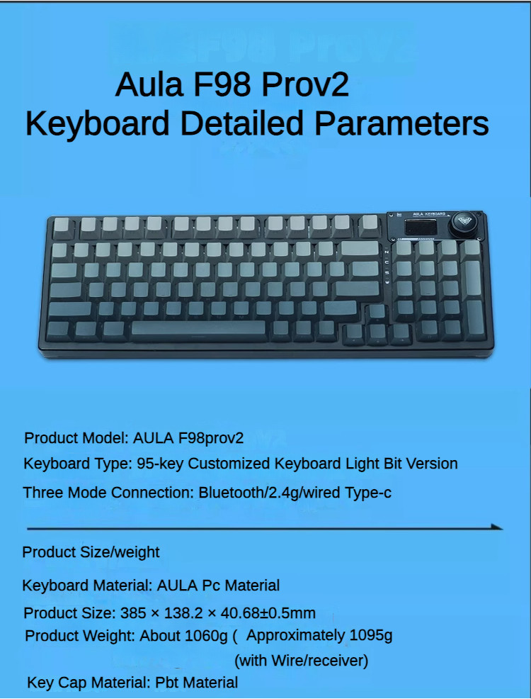 Aula F98Pro V2 สามโหมด 2.4G ไร้สายบลูทูธไร้สายที่กําหนดเอง Hot Swap คีย์บอร์ดแบบกลไก South LED ...
