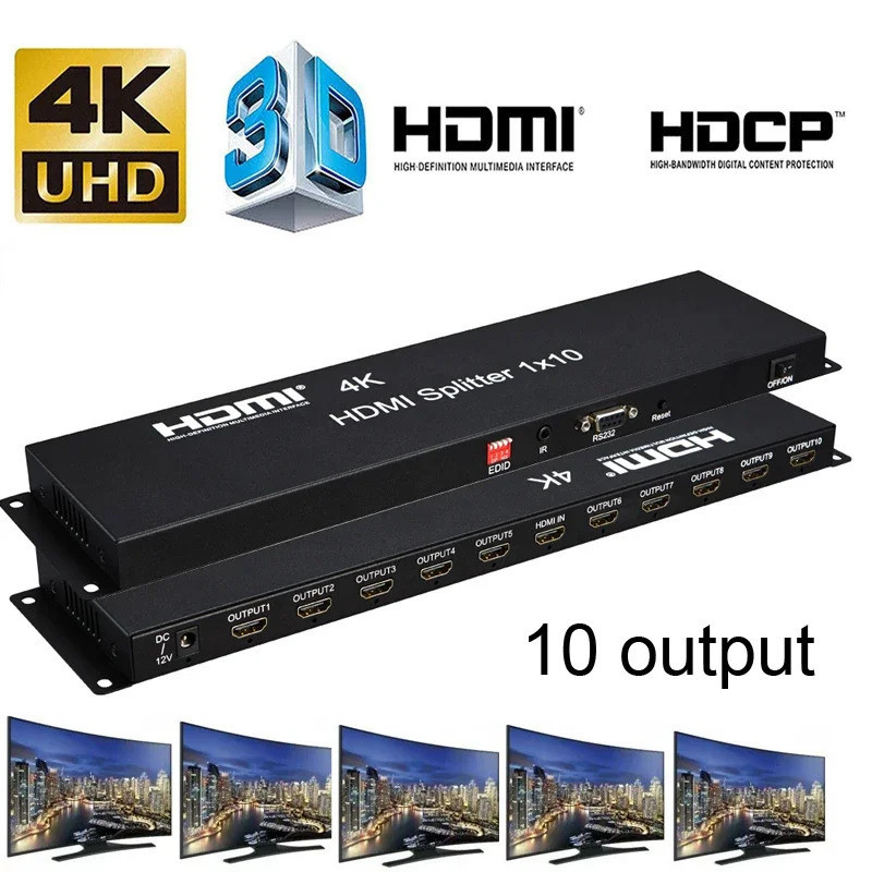 4k HDMI Splitter 1x10 1080P 3D Video Converter 1 IN 10 Out 1x8 Multi ...