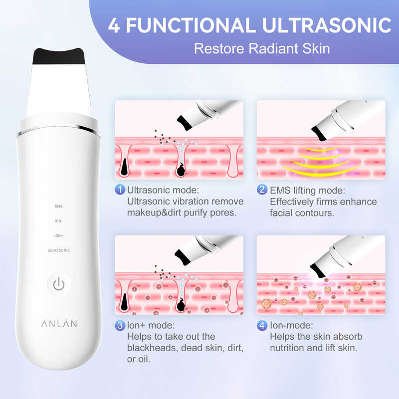 Cleansing ANLAN Ultrasonic Scrub EMS ยกกระชับผิวหน้าดูแลผิว Ipx5 กันน้ำ ...