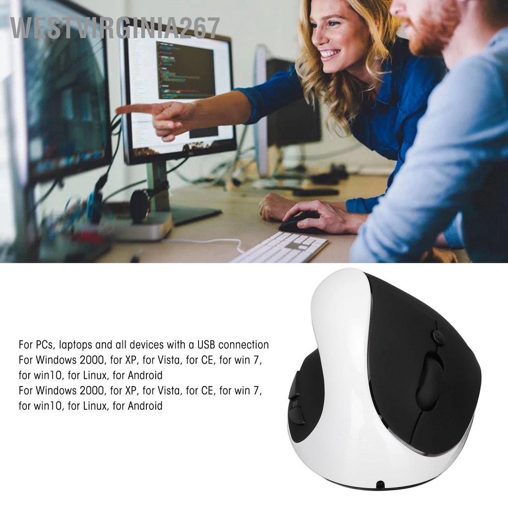 Left Hand Vertical Mouse 2.4G Wireless Ergonomic Rechargeable with USB ...
