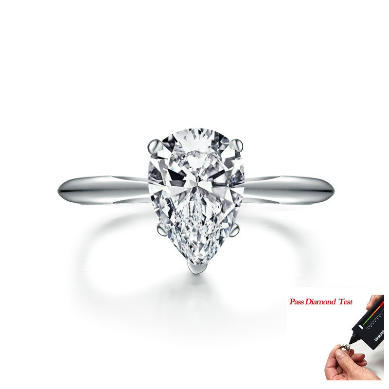 จริง Moissanite แหวนเพชร 100% S925 เงินสเตอร์ลิง Drop Shape 2ct พร้อมการรับรอง GRA ขนาด 4-10 งาน ...