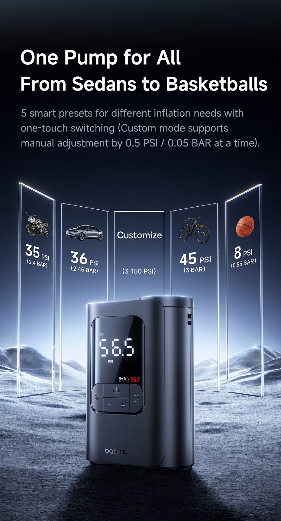 ใหม่ Baseus GoTrip VA1 Pro/Max รถปั๊มลม 7500mAh เครื่องอัดอากาศแบบพกพา ...