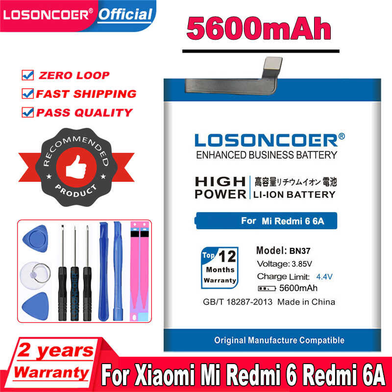 แบตเตอรี่ e LOSONCOER BN37 5600mAh สำหรับ Xiaomi 6A Redmi 6 แบตเตอรี่มื ...