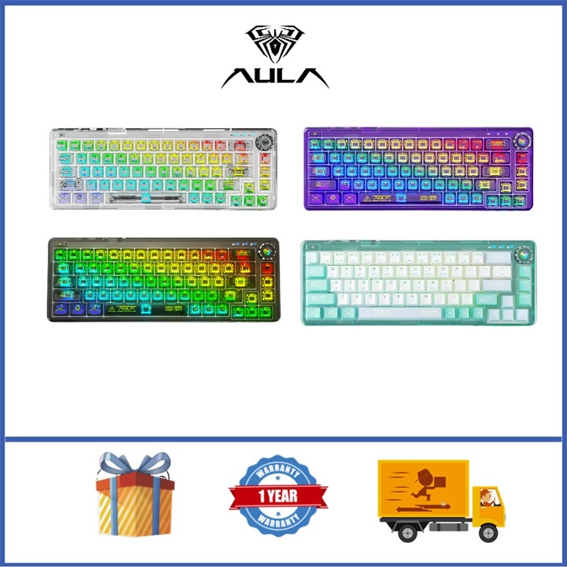 Aula F68 คีย์บอร์ดบลูทูธไร้สาย 68 คีย์ RGB แบบใส เลือกลายได้ | Shopee Thailand