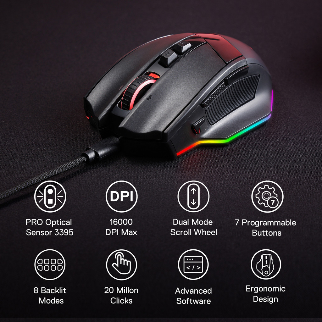 M813 Redragon Mouse Gaming RGB แบบมีสายพร้อมล้อเลื่อนโหมดคู่4D | Shopee ...