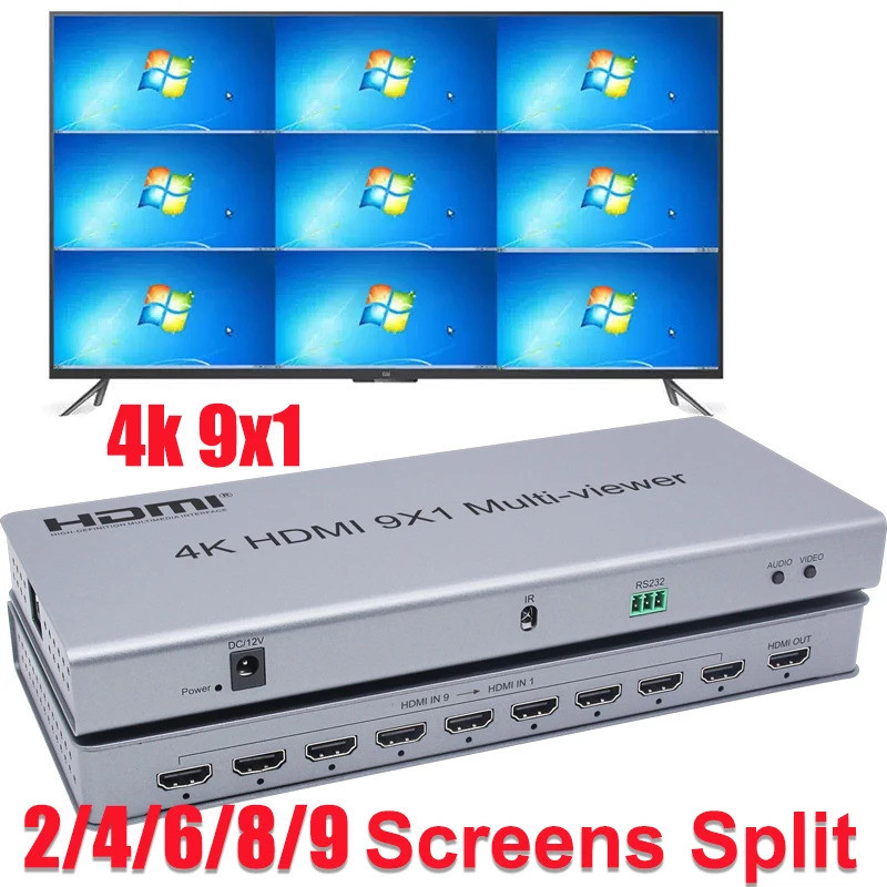 4k 9x1 HDMI Multiviewer Switcher 2x1 4x1 6x1 8x1 HDMI Quad Multi-viewer ...