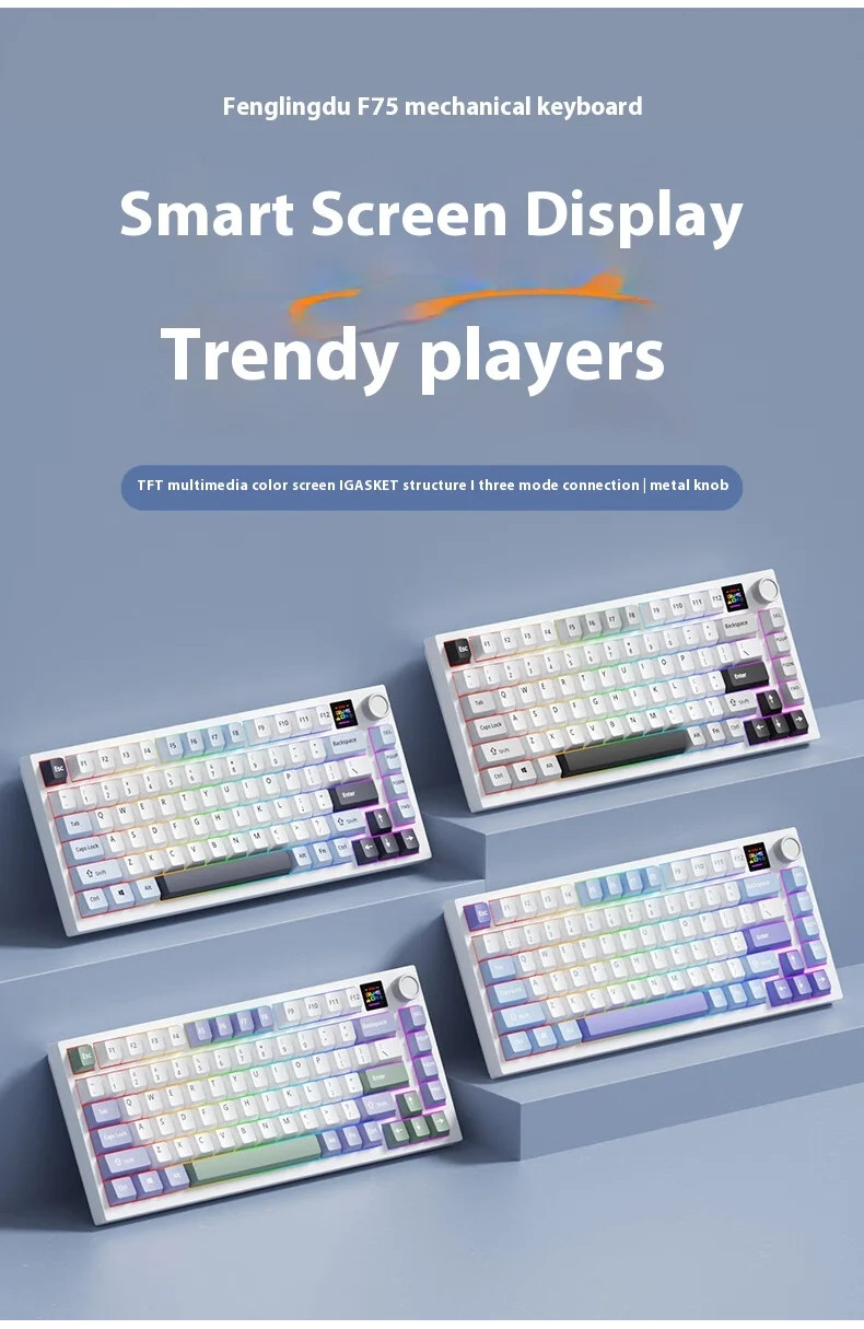 Fenglingdu F75 ที่กําหนดเองไร้สายบลูทูธ 3 โหมดคีย์บอร์ด Full-key Hot ...