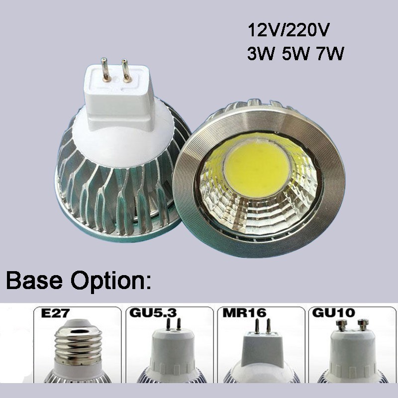 อลูมิเนียม COB หลอดไฟ LED ถ้วย MR16 GU5.3 GU10 AC 220V AC/DC 12V 3W 5W 7W สปอตไลท์ความสว่างสูง ...