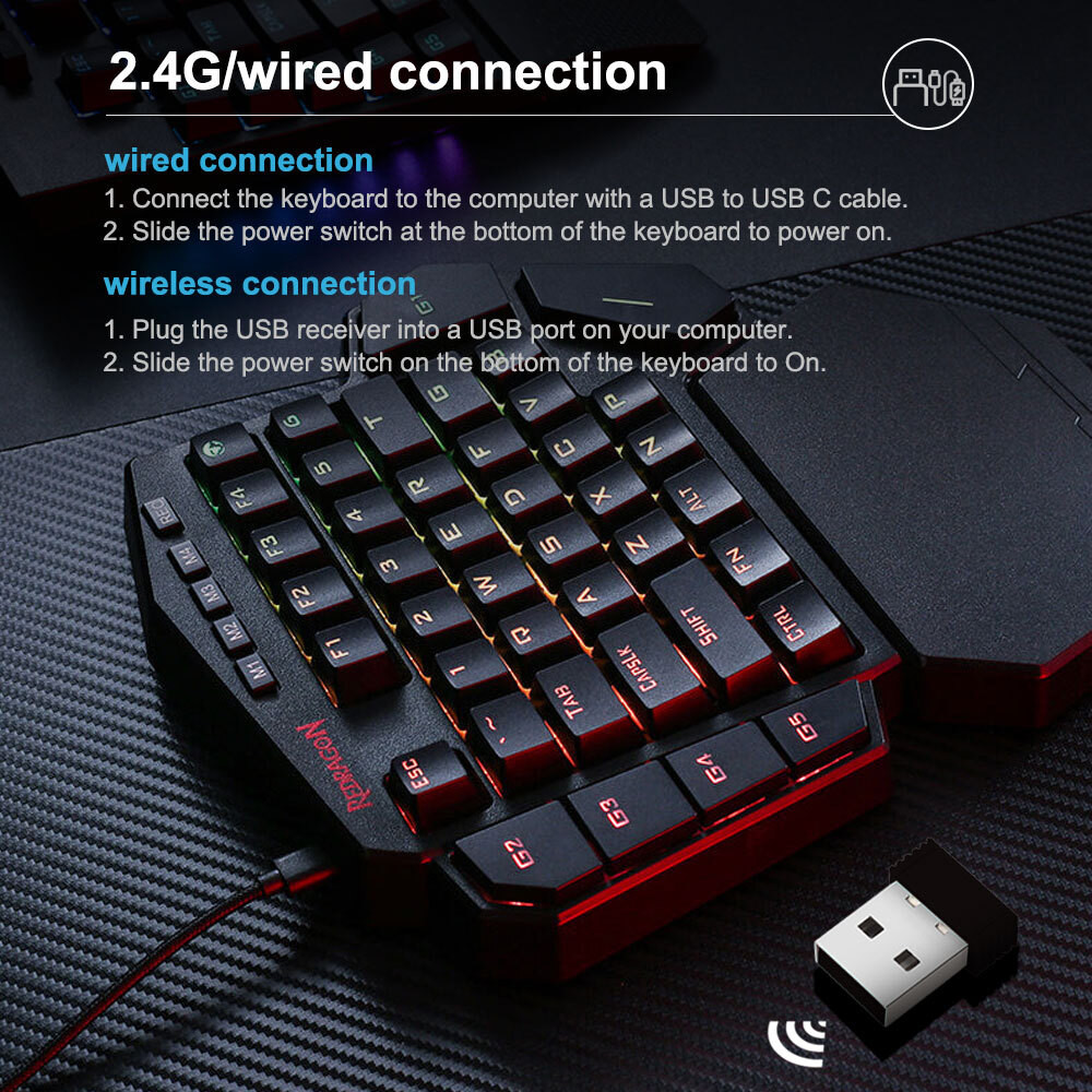 Diti Redragon Elite K585 RGB 42คีย์2.4GHz ไร้สายมือเดียวคีย์บอร์ดเกม | Shopee Thailand