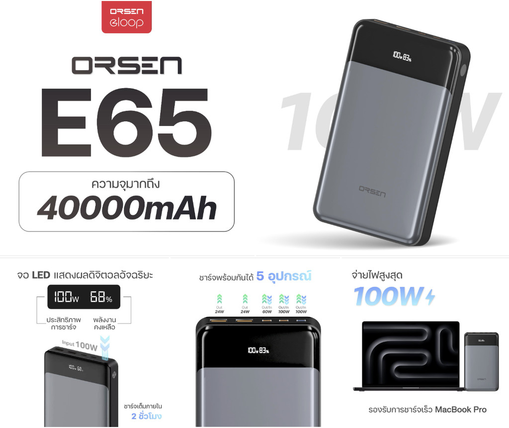 [1399บ.ช้อปคุ้ม] Orsen by Eloop E63 E65 แบตสำรอง 20000mAh 40000mAh ...