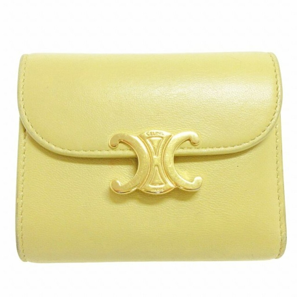 Celine Small Wallet Triomphe Trifold Compact Yellow ส่งตรงจากญี่ปุ่น ...