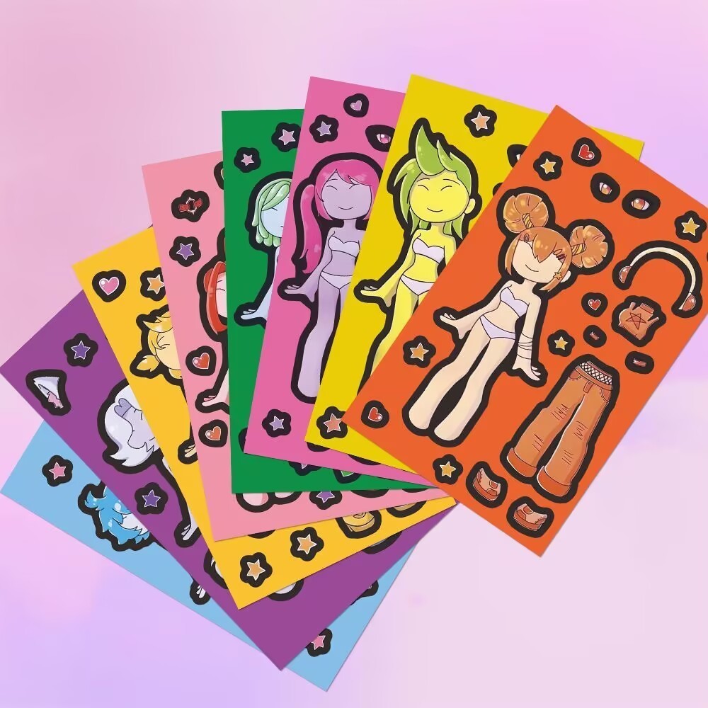 8PCS ใหม่ Sprunki Punk Girl Dress Up สติกเกอร์ของเล่นเด็ก DIY สติกเกอร์ ...
