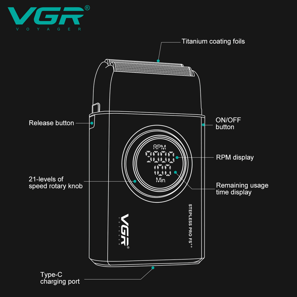 Trimmer VGR Professional Rechargeable Beard 9000 RPM Razor Electric ...