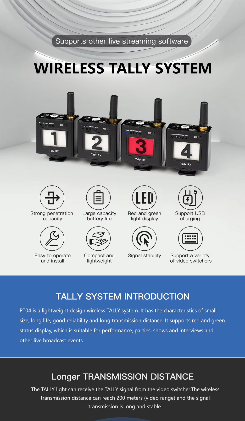 Sprolink PT04 Wireless Multi-Camera Tally Light System Tally Lamp ...