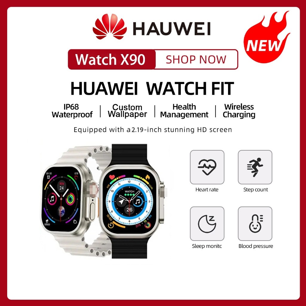 2024 ใหม่ HuaWei SmartWatch X90 เต็มหน้าจอบลูทูธโทรไร้สายชาร์จ Heart ...