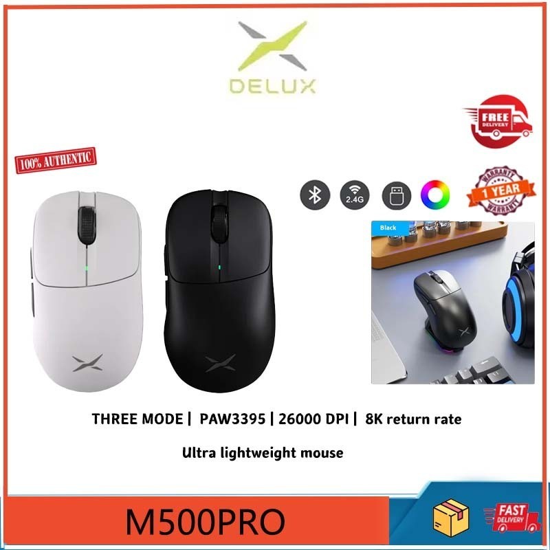 เมาส์ไร้สาย Delux M500 Pro อุปกรณ์สามโหมด บลูทูธ 8K อัตราคืน PAW3395 ...
