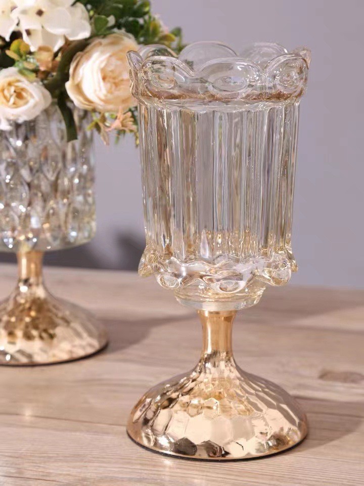 แสงหรูหราแก้วคริสตัลแจกันตกแต่งโลหะครัวเรือนแก้วการจัดดอกไม้ขวดลูกอม ...