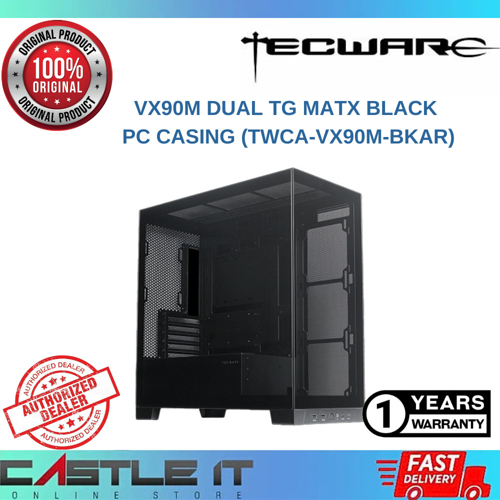 Tecware VX90M Dual TG MATX Mico-ATX BLACK PC Casing Chassis Case (TWCA ...
