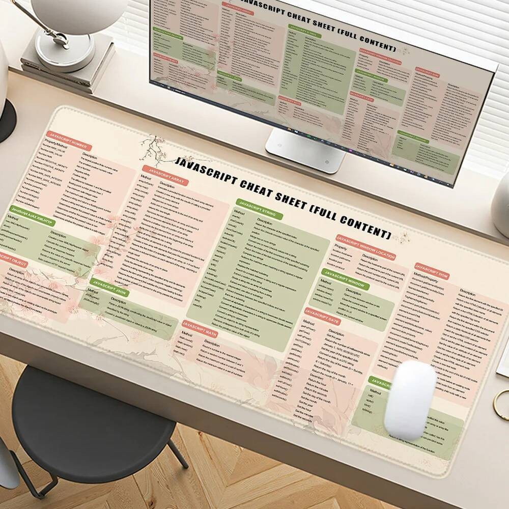 JavaScript Cheat Sheet Mouse Pad ฐานยางขนาดใหญ่โต๊ะอุปกรณ์เสริมลื่นเย็บ ...