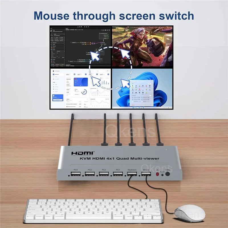 1080p HDMI KVM 4X1 Quad Multi Viewer 4 TV Screen Video Splitter HDMI ...