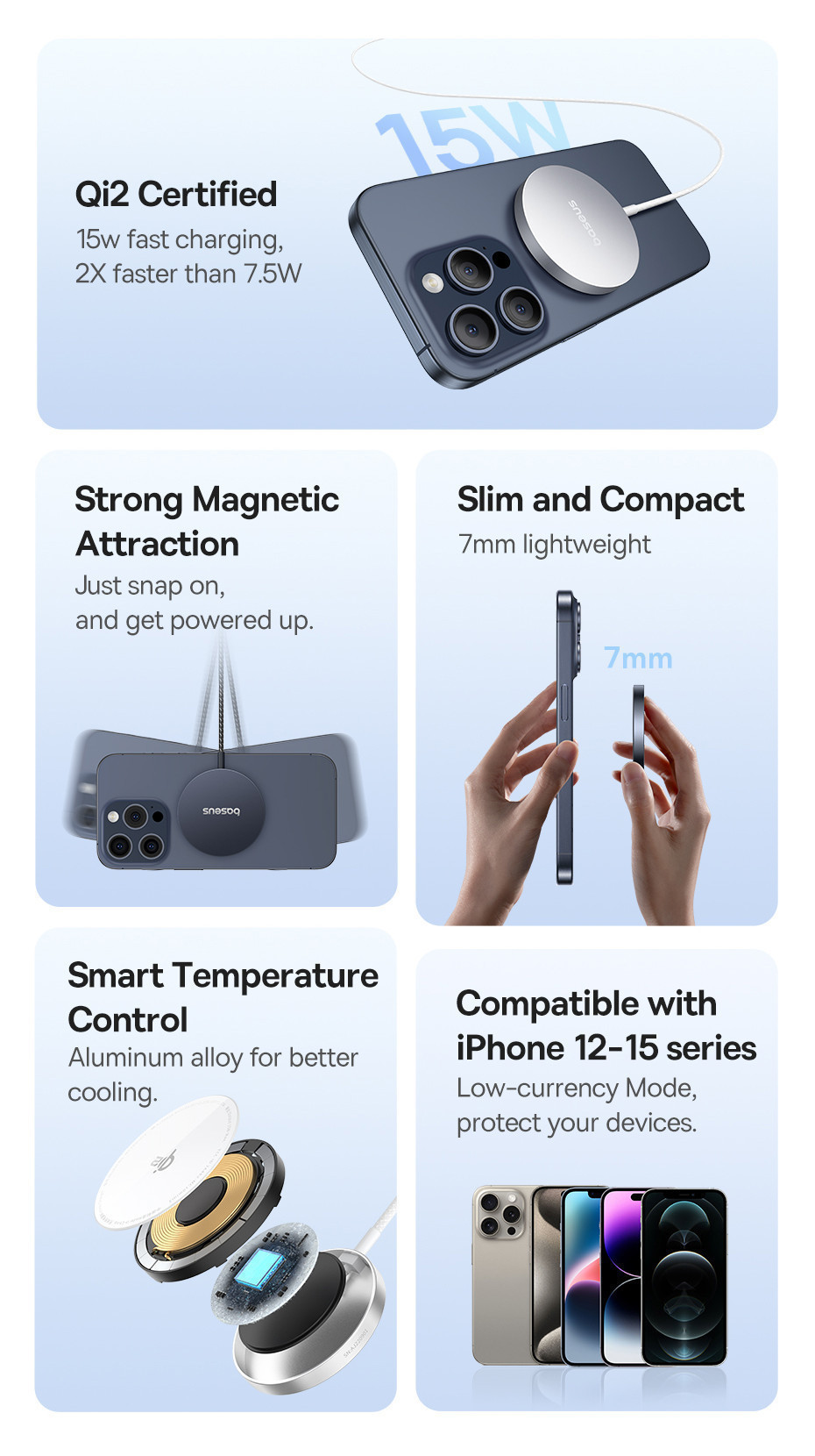Baseus Qi2 15W Magnetic Wireless Charger Mini Fast Charging ที่ชาร์จโทรศัพท์สําหรับ iPhone 16 15 ...