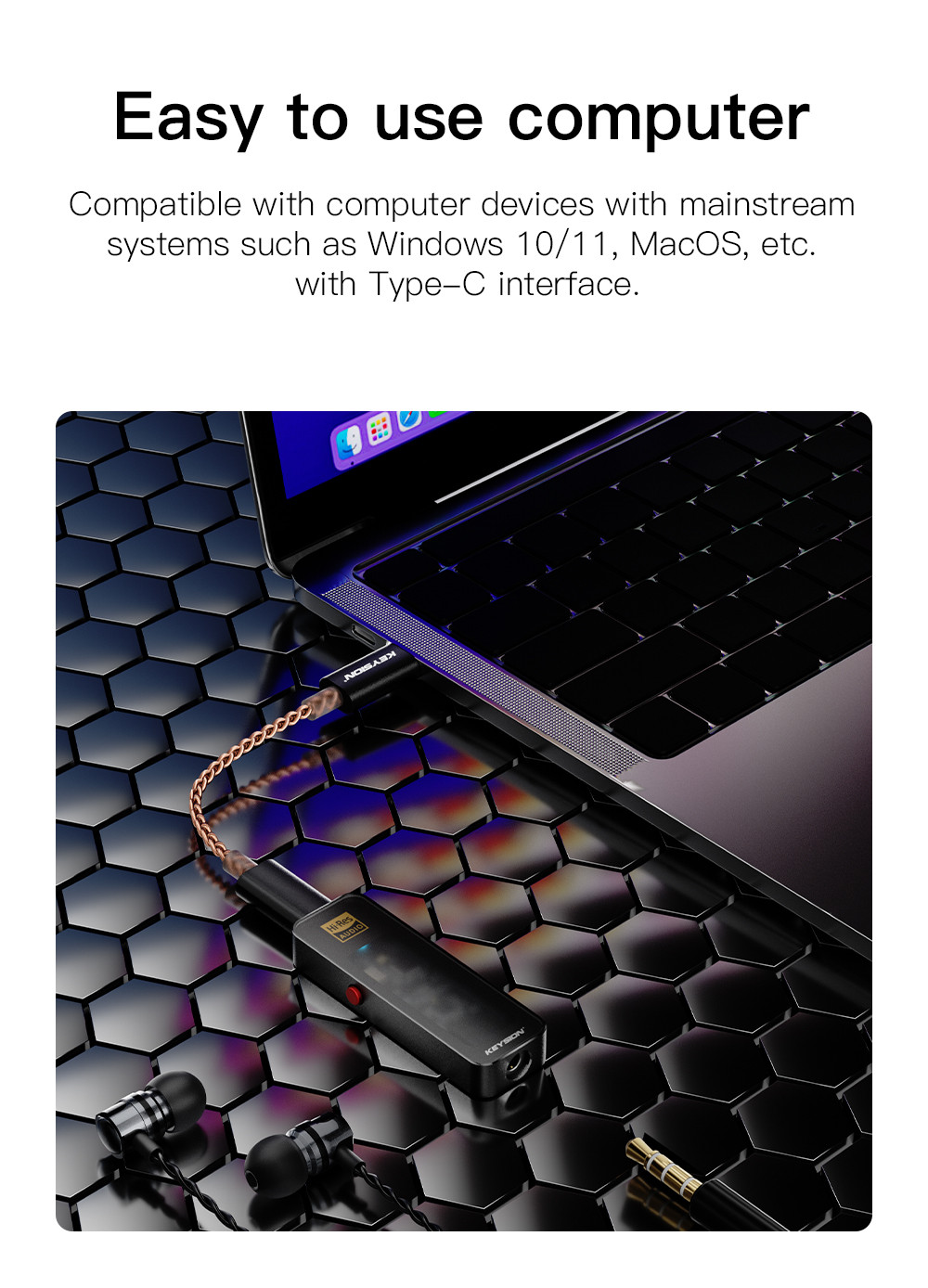 Keysion CS43198 USB DAC เสียง HiFi ถอดรหัส 384KHz DSD256 Type-C ถึง 3.5 ...