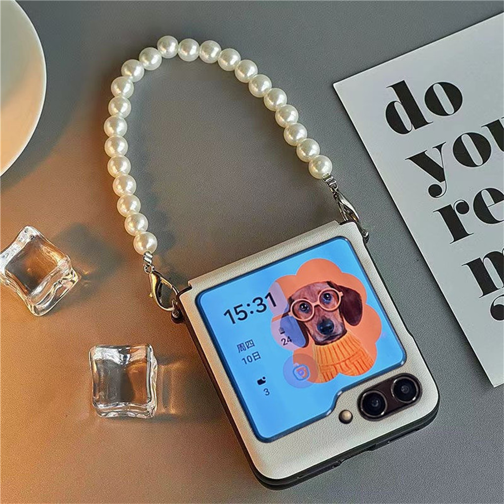 เกาหลีสีทึบ Dermatoglyph เคสโทรศัพท์พร้อมสายสร้อยข้อมือมุกสําหรับ ...