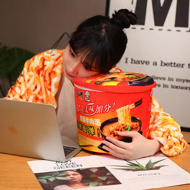 Plush Instant Soft Noodle Bucket ผ้าห่มพร้อมหมอนสไตล์การ์ตูน Comfort ...