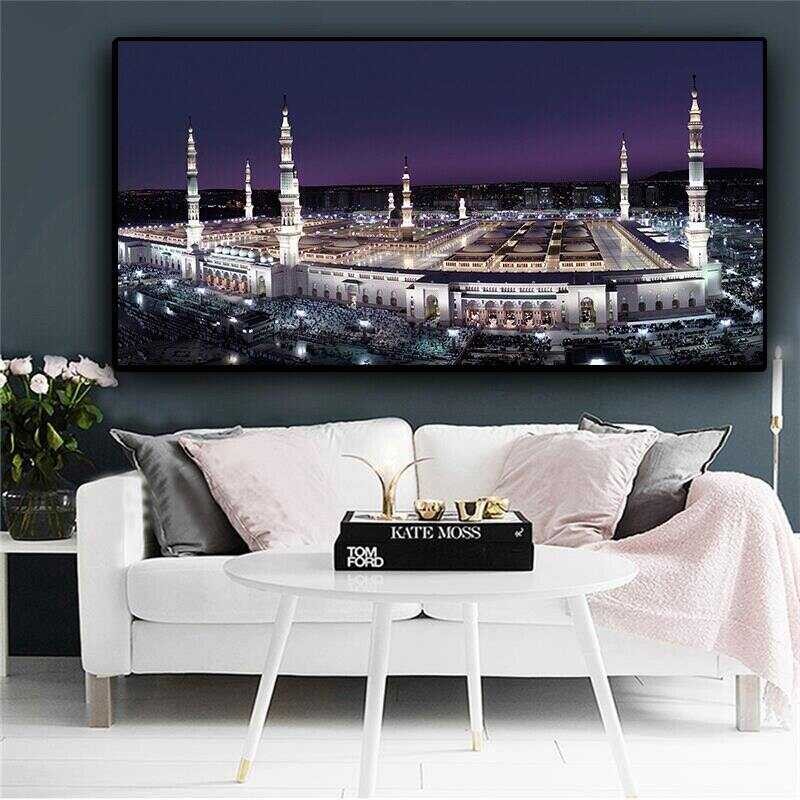 々 Islam Building Nightscape Canvas Painting Mecca Islamic Muslim Mosque Posters And Prints Cuadr ...