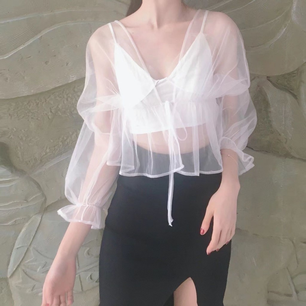 ใหม่ Ultra-Thin Gauze Bottoming ด้านนอกเสื้อผู้หญิง All-Match Slimmer ...