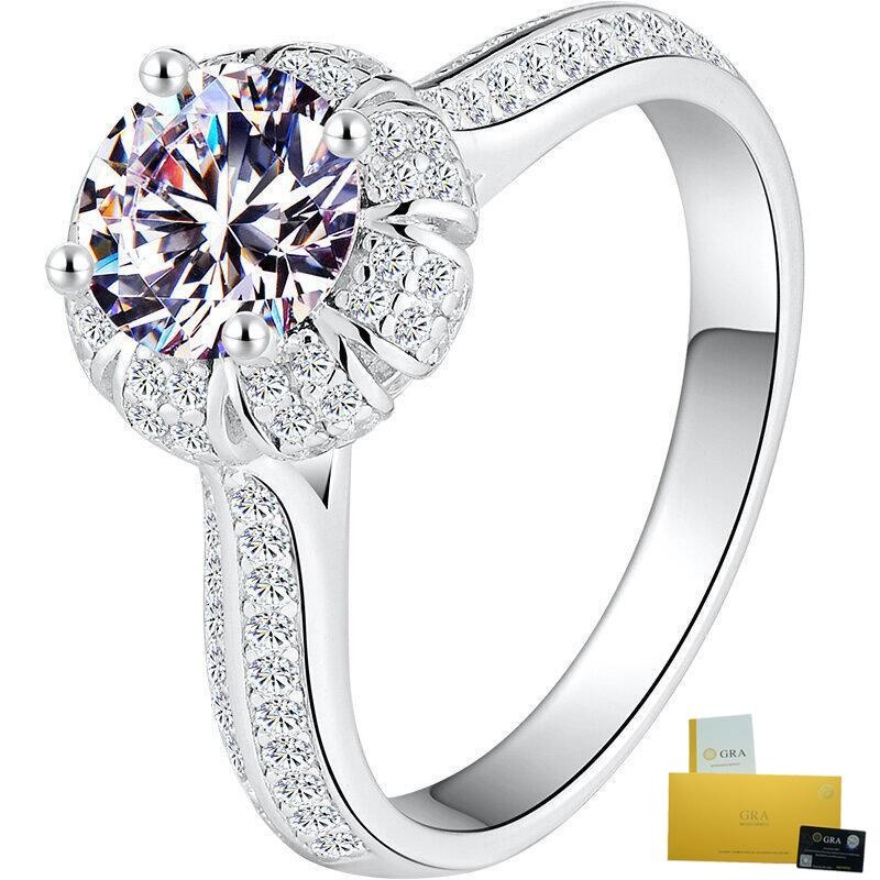 [พร้อมใบรับรอง Gra ] แหวนเงิน S925 ประดับเพชรโมอิส ทรงกลม สีขาว สไตล์คลาสสิก | Shopee Thailand