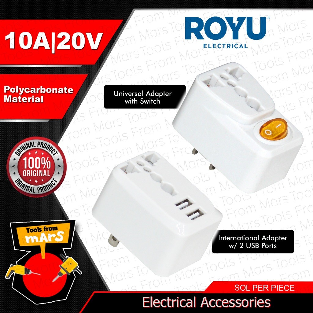 Royu 10A 250V Universal Adapter Outlet พร้อม 2 USB Charger Switch ...
