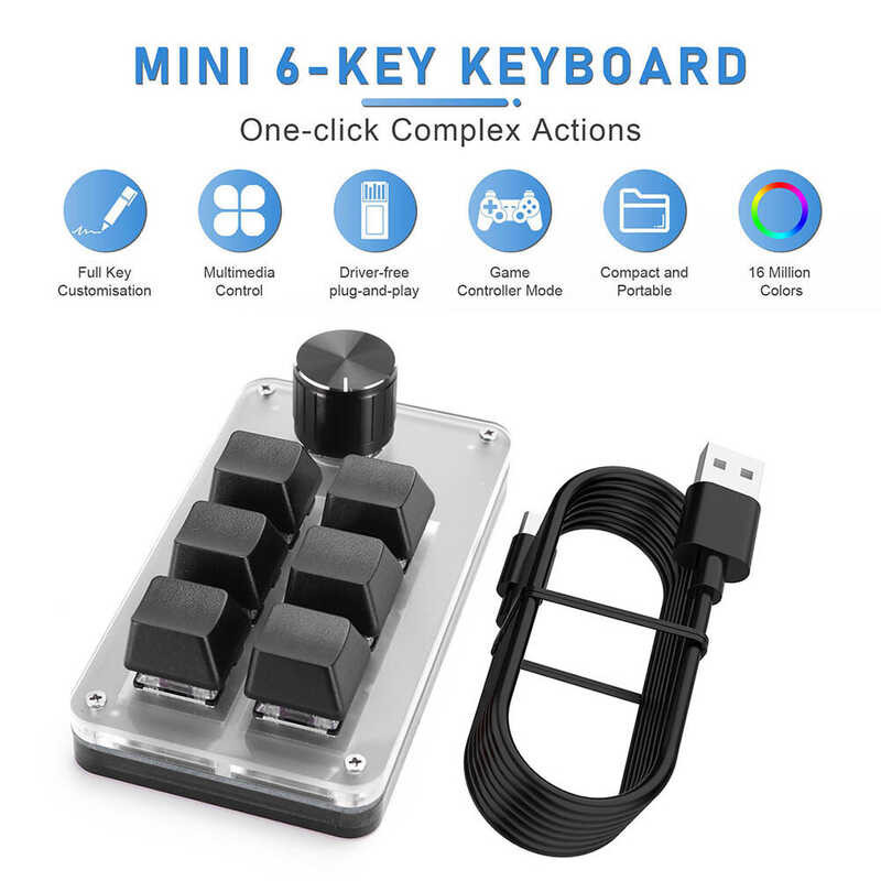 Ro Custom Gaming Keyboard 6 Key + 1 Knob Programmable Hotswap One ...
