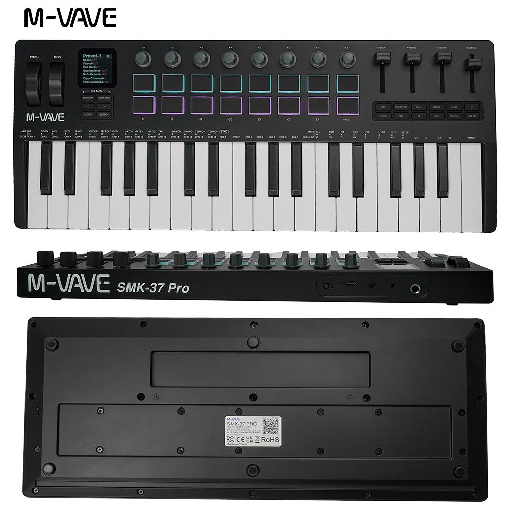 M-VAVE SMK-37 PRO 37 คีย์ MIDI คีย์บอร์ด 16 แผ่น RGB และ 8 ปุ่มรองรับ ...