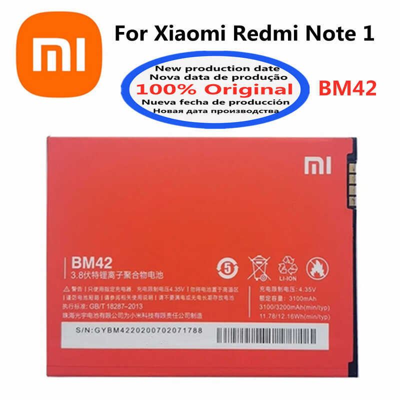 BM42 3 100% แบตเตอรี่เดิม สำหรับ Xiaomi Redmi หมายเหตุ 1 Note1 มือ | Shopee Thailand