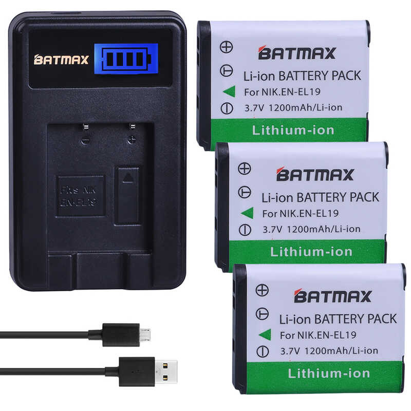3Pcs e EN-EL19 EN EL19 Battery + LCD Charger for Nikon Coolpix S32 S33 S100 S2500 S2750 S3100 ...