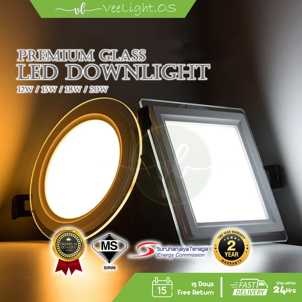 Siimm LED Glass Downlight 12W 15W 18W 20W Down Light Siling เพดานรอบไฟ ...