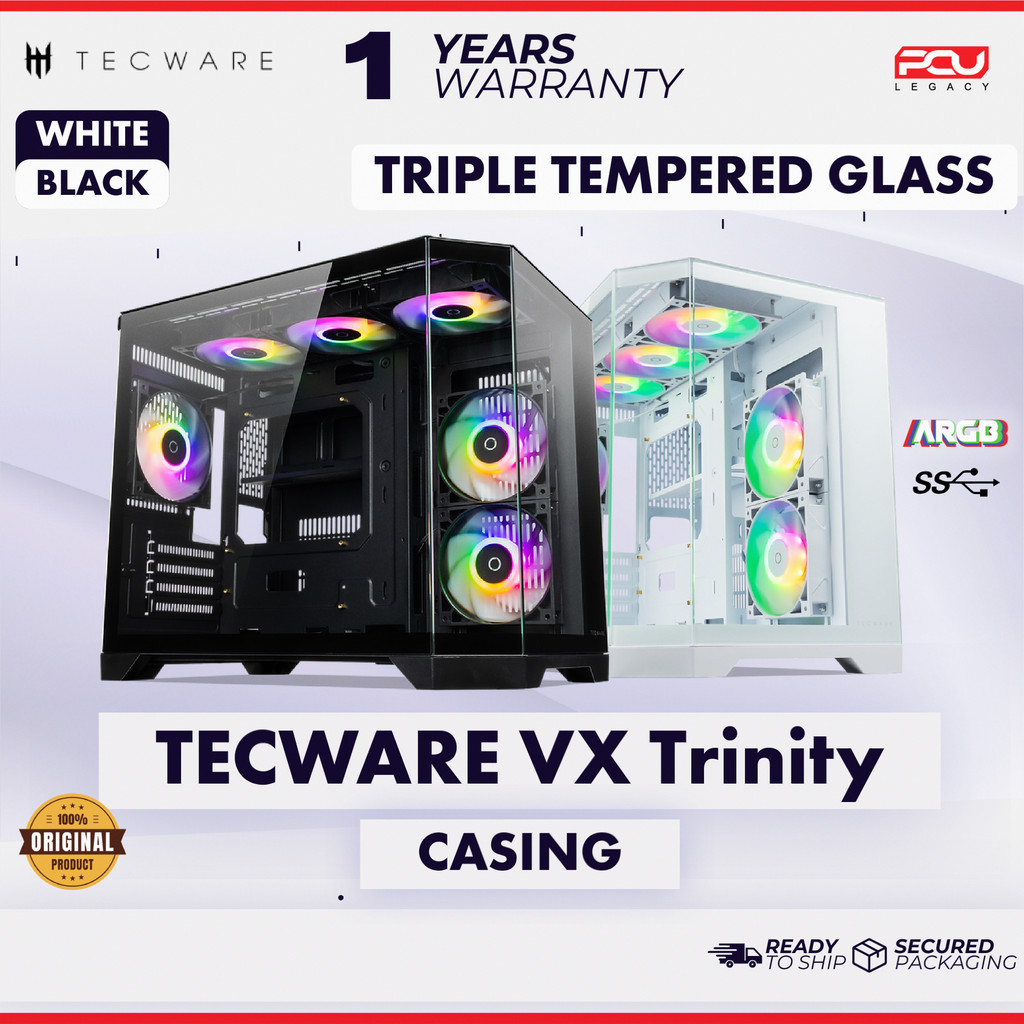 Tecware VX TRINITY M TG MATX CASE W/6 ARGB FANS - สีดํา / ขาว | Shopee ...