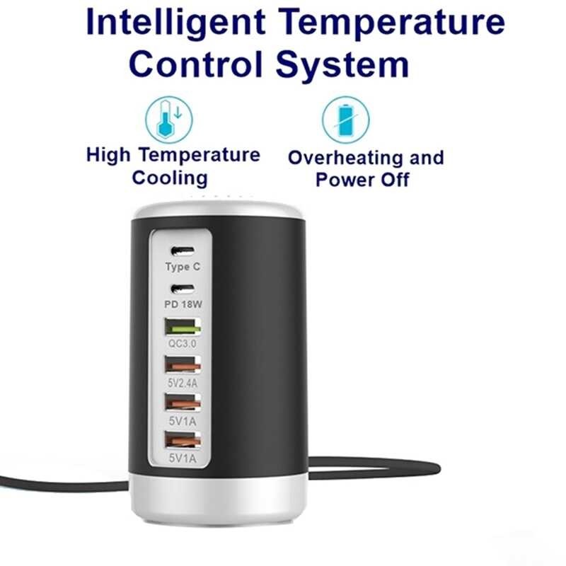 65W Fast HUB Quick Charge Qc3.0 Multi 6 Port USB Type C PD Charger ...