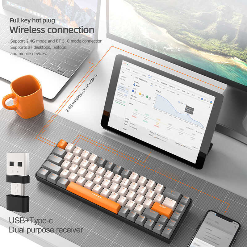 nical K68 Gaming Keyboard Dual-Mode Bluetooth 5.0คีย์บอร์ดไร้สาย ...