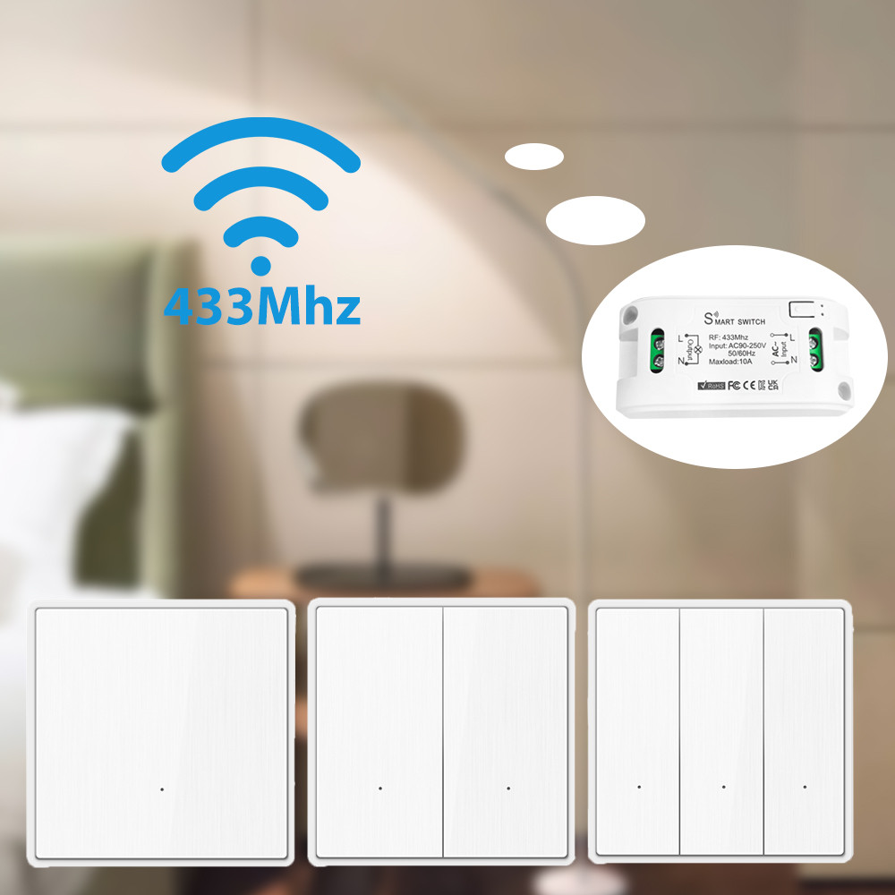 Rf433 Mhz สวิตช์ไฟไร้สายปุ่มกดผนังสมาร์ทสวิทช์ AC 110V 220V รีเลย์ตัวรับสัญญาณระยะไกลสําหรับ ...