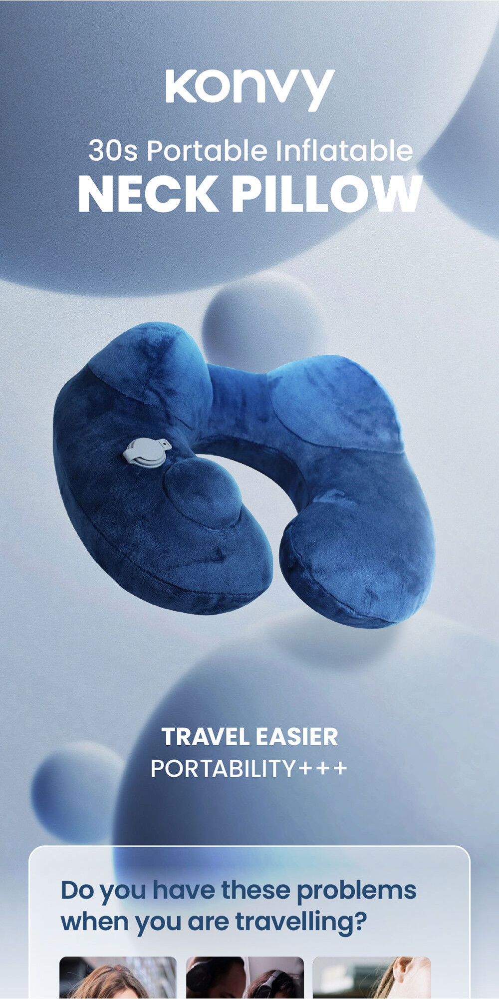 Konvy Portable Inflatable Neck Pillow 1pc #Blue คอนวี่ หมอนรองคอแบบเป่าลม สีน้ำเงิน. | Shopee ...