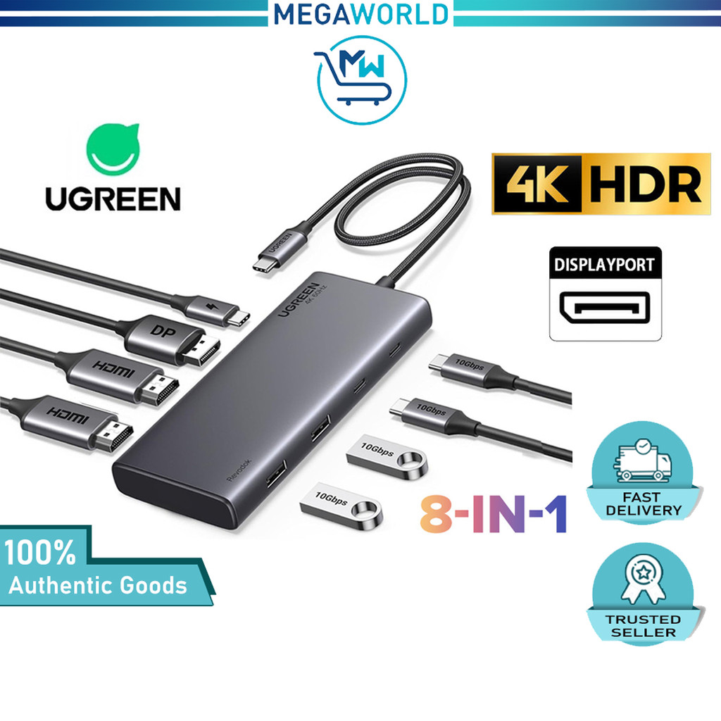 Ugreen USB C Hub 8 in 1 Type C Hub พร้อม 4K USB C Dual HDMI VGA ...